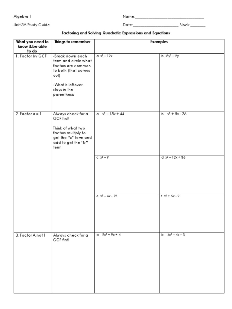 Day 10 Spring 2019 Unit 3a Study Guide | PDF | Elementary Mathematics ...