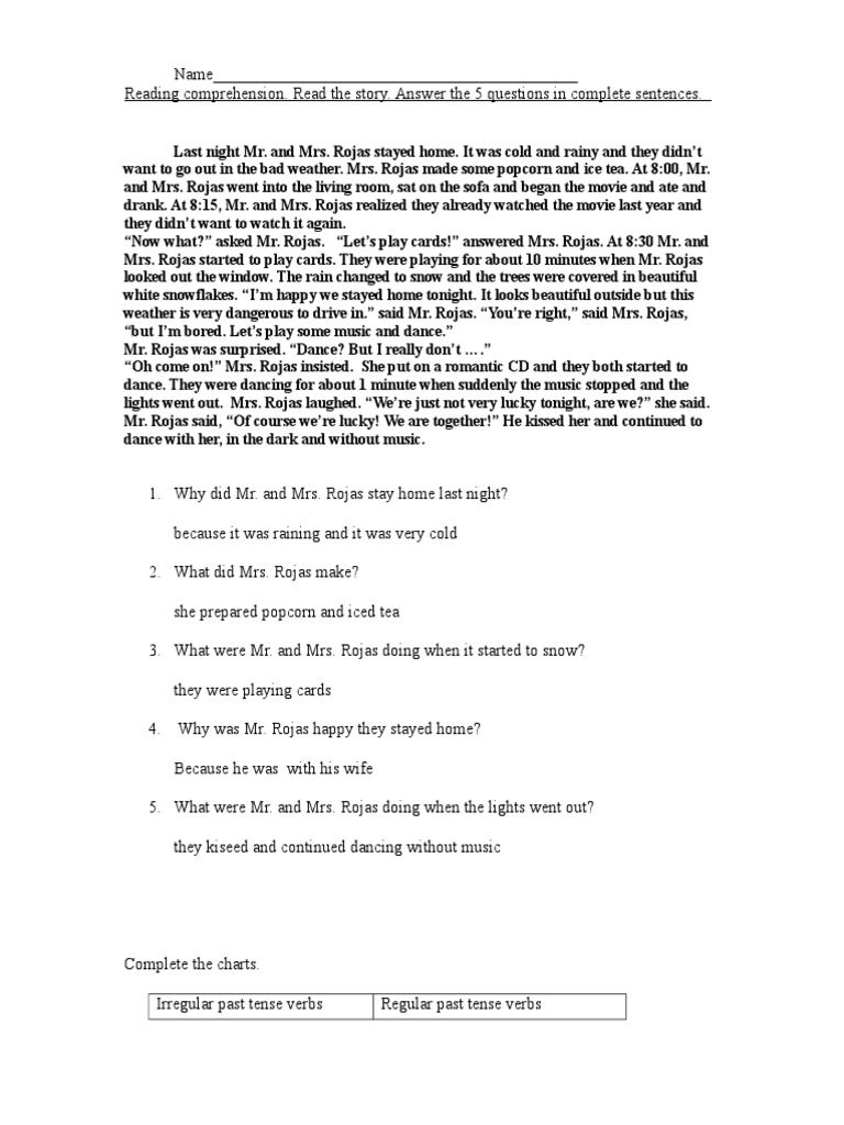 Past and Past Continuous Reading Comprehension and Reading ...