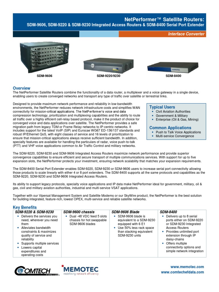 Comtech/EFData NetPerformer Satellite Routers Data Sheet | PDF | Voice Over Ip | Router (Computing)