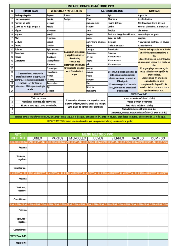 Hoja de Menus PVC | PDF | Almuerzo | Vegetales
