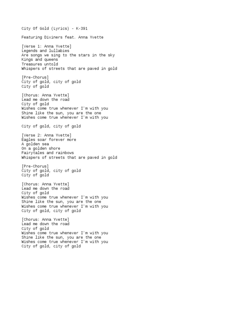 Lirik City of Gold (Lyrics) - K-391 | PDF | Song Structure | Songs