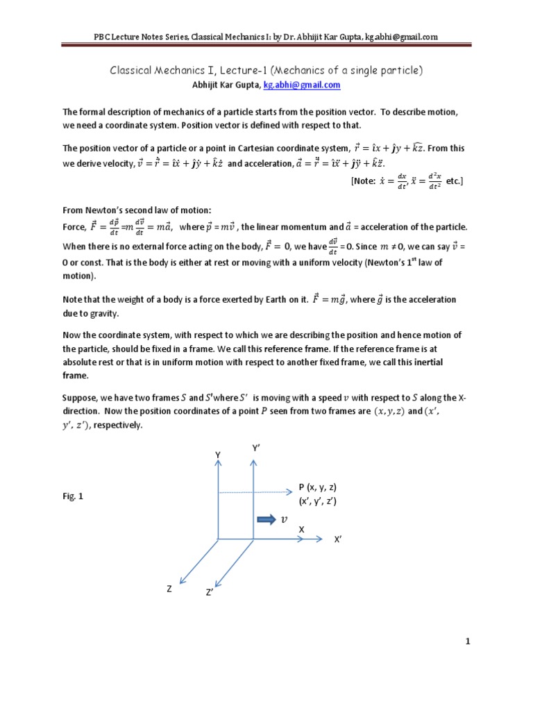 Classical Mechanics I - Lect-1 | PDF | Angular Momentum | Classical ...