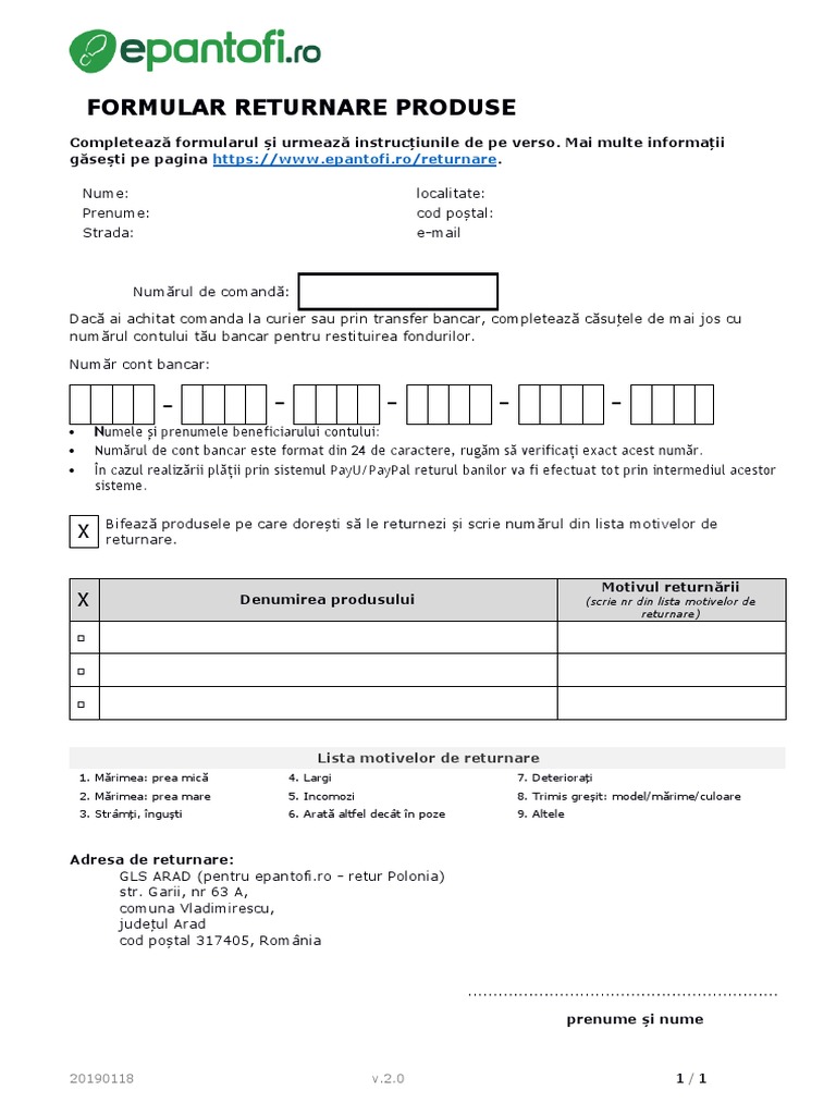 Return Form Ro 2 | PDF