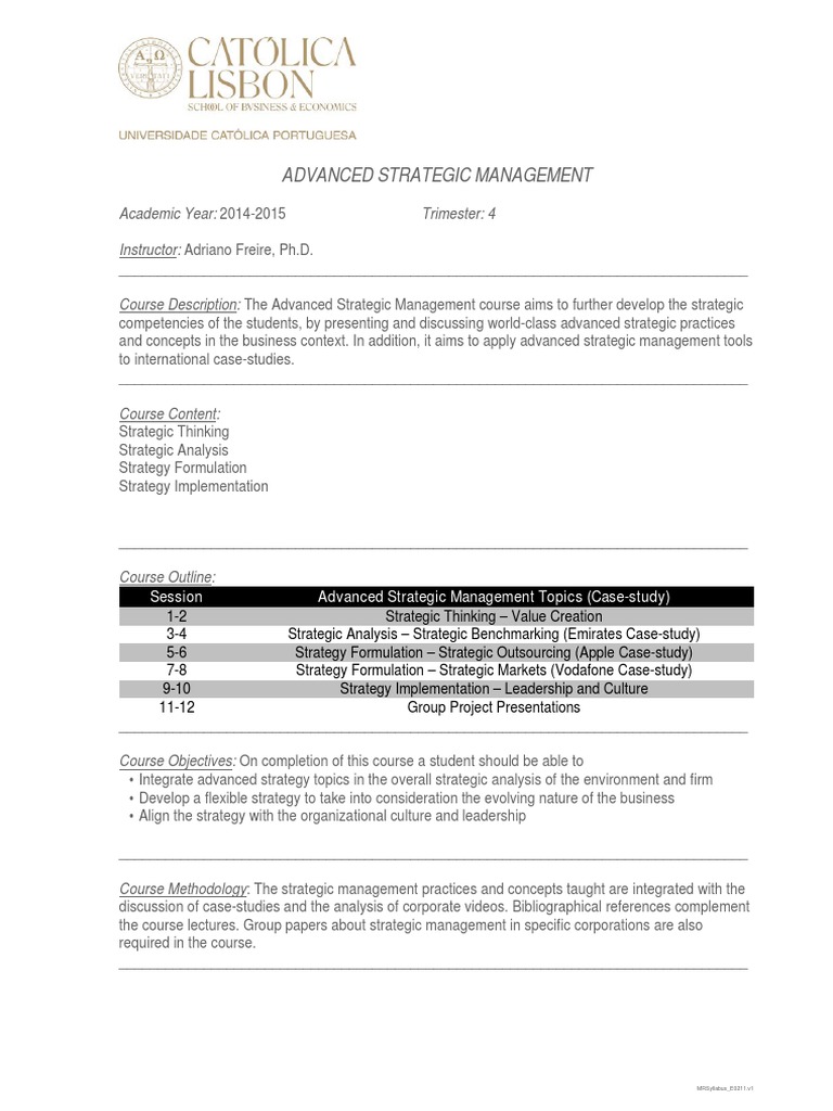 Session Advanced Strategic Management Topics (Case-Study) | PDF ...