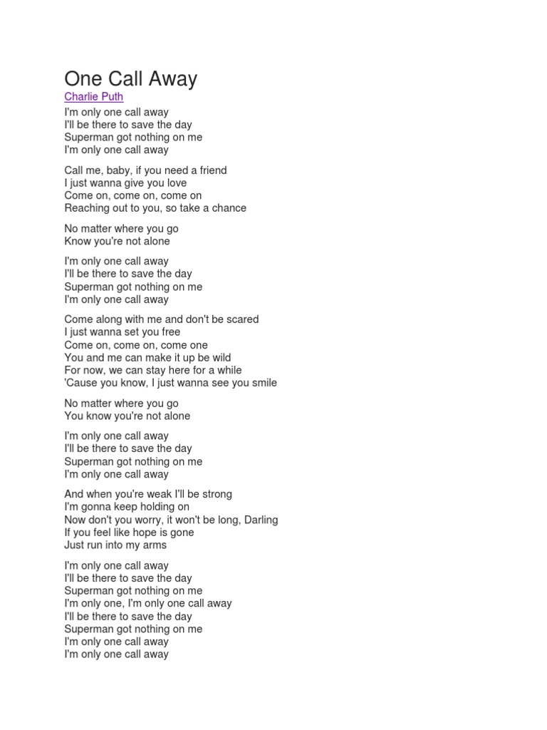 One Call Away Lyrics Summary | PDF