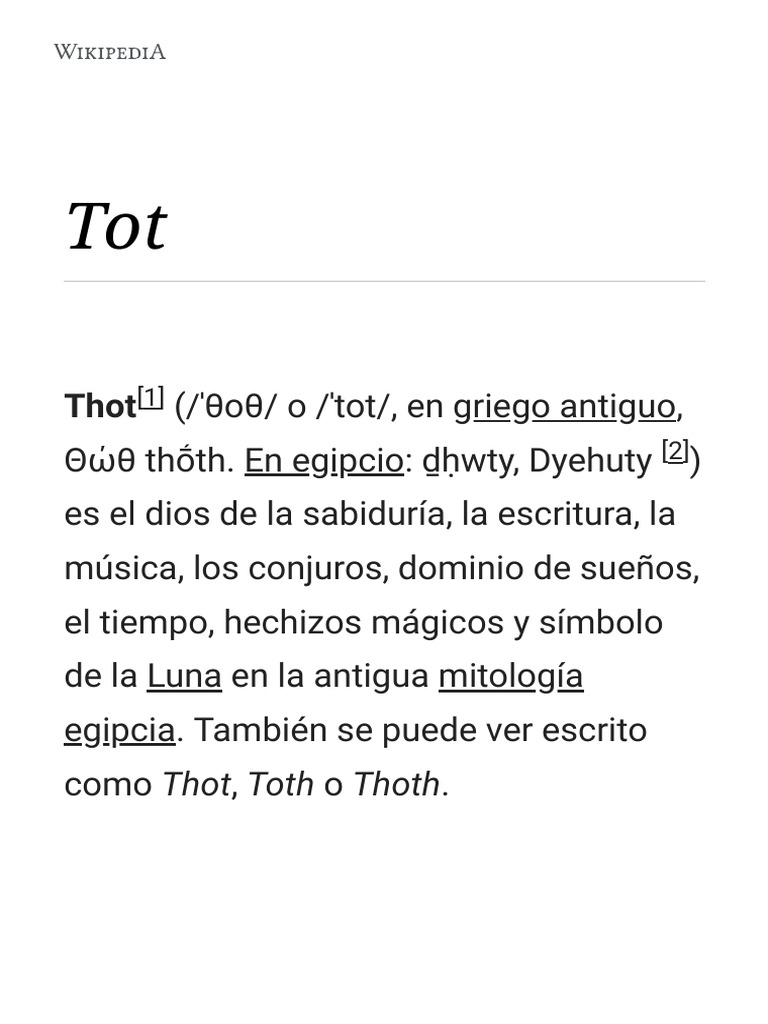 Tot - Wikipedia, La Enciclopedia Libre | PDF | Religión Egipcia Antigua ...