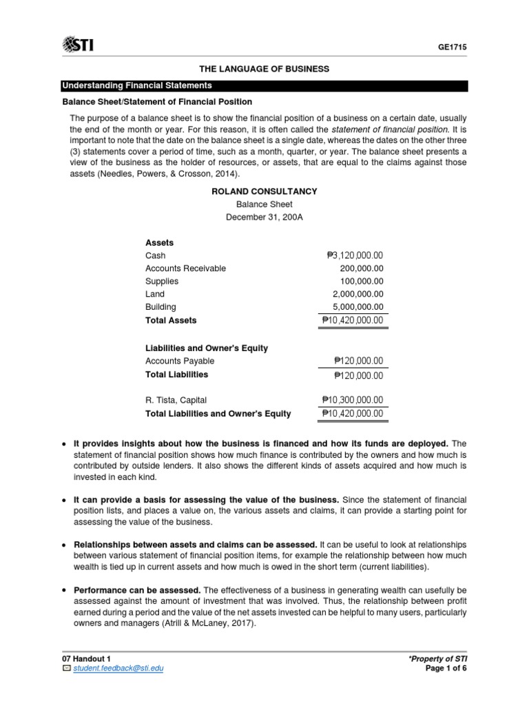 Understanding Financial Statements: Student - Feedback@sti - Edu ...