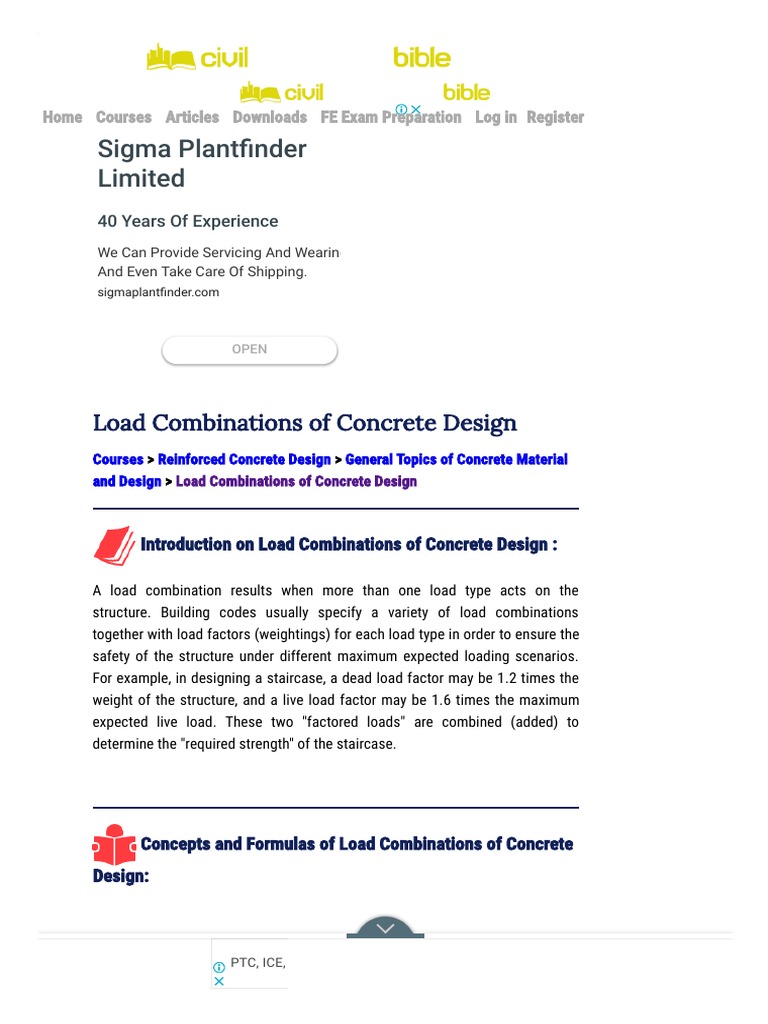 Load Combinations in Concrete Design | PDF | Structural Load | Concrete