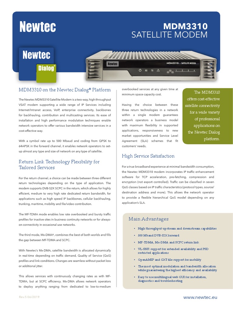 Newtec MDM3310 Satellite Modem For The Newtec Dialog Platform Datasheet ...