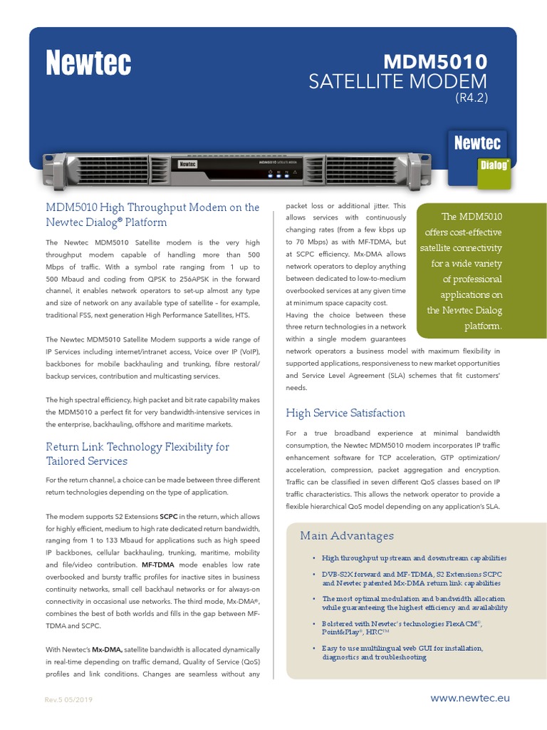 Newtec MDM5010 Satellite Modem Datasheet | PDF | Quality Of Service ...