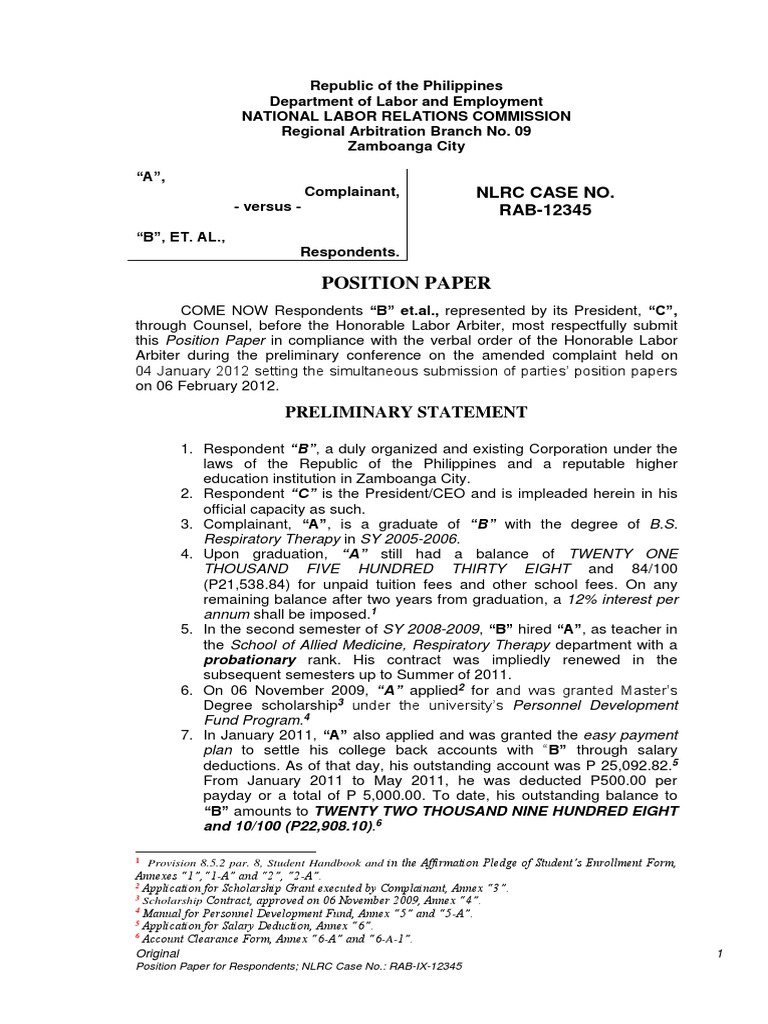 Sample Position Paper | PDF | Employment | Labour Law