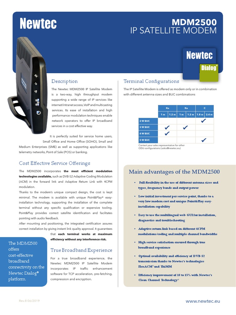 Newtec MDM2500 On The Newtec Dialog Platform Datasheet | PDF | Modem ...