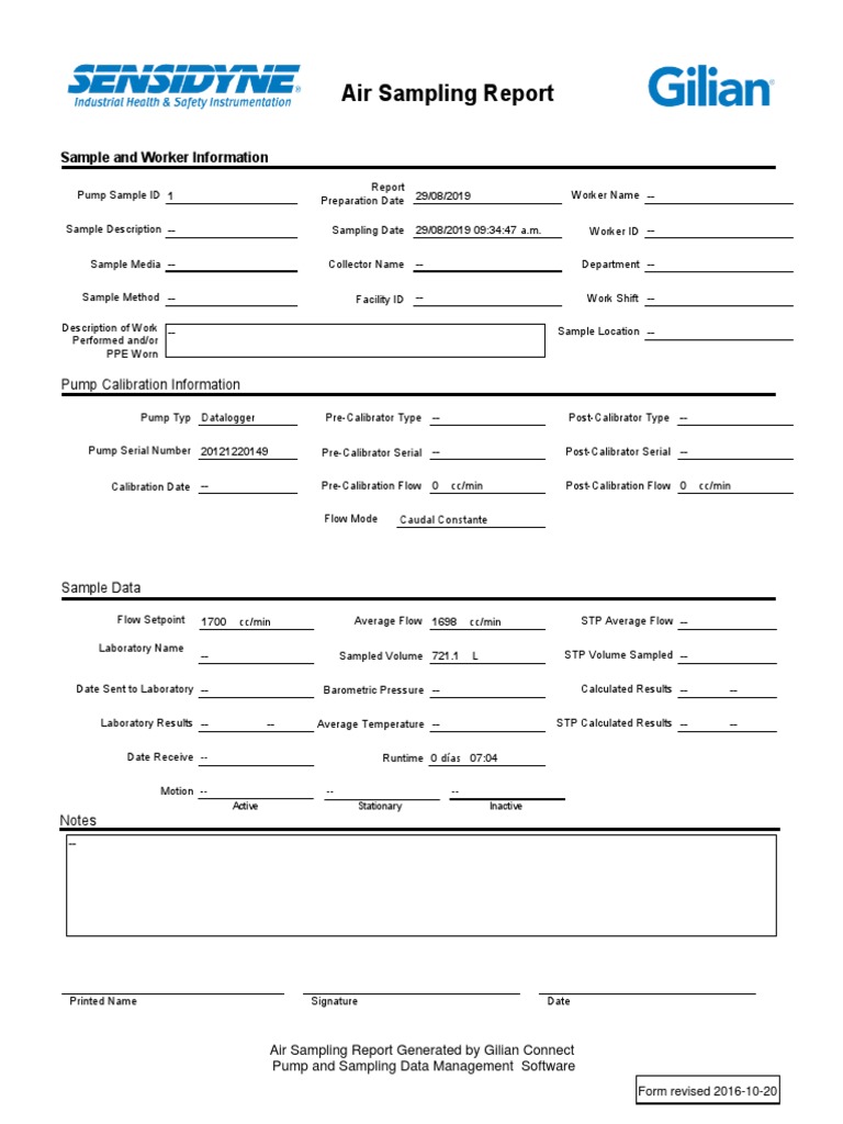 Air Sampling Report: Sample and Worker Information | Download Free PDF ...