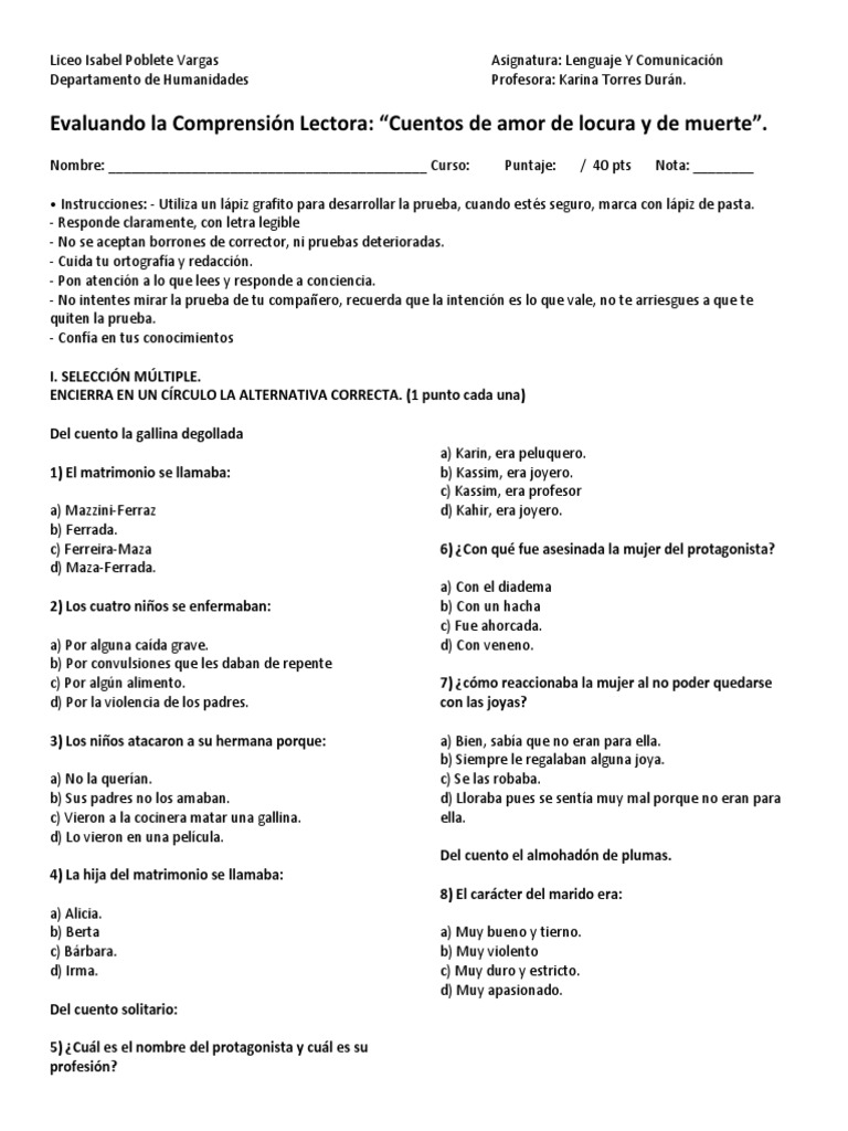 Prueba Comprensión Lectora | PDF