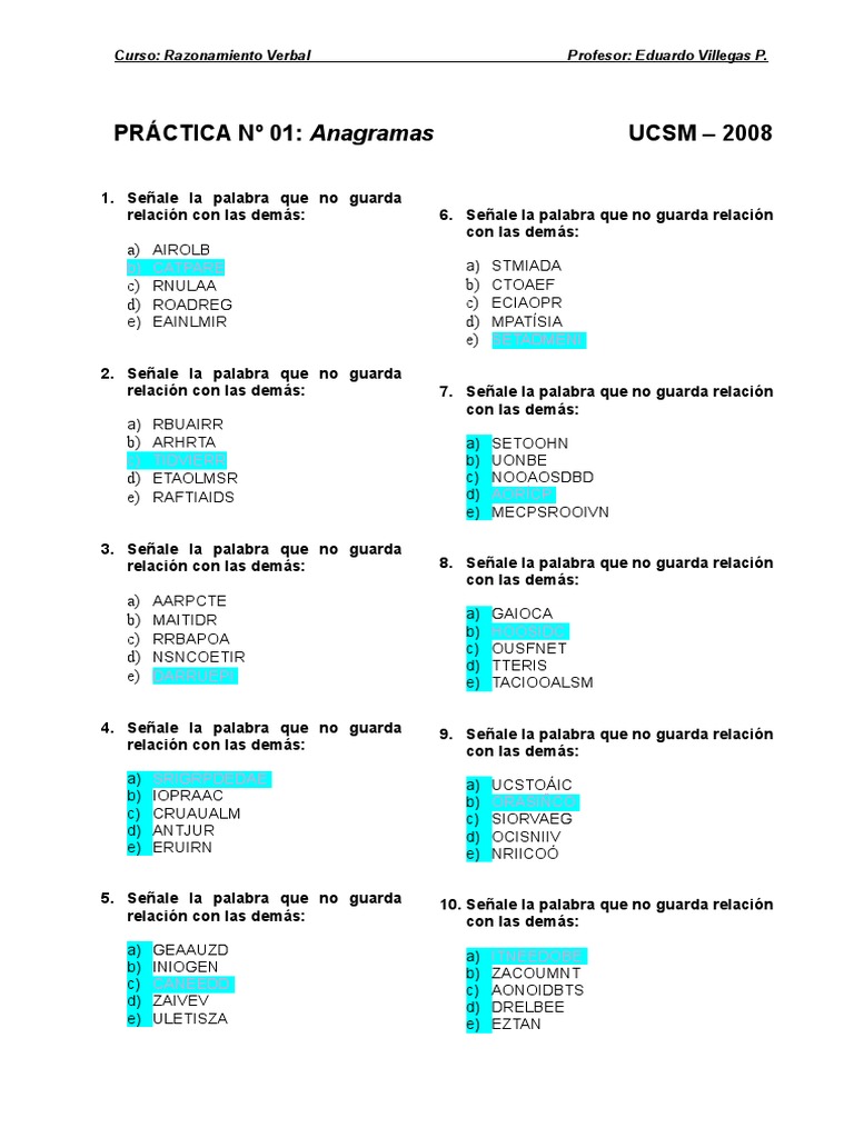 Anagramas Practica 01 | PDF