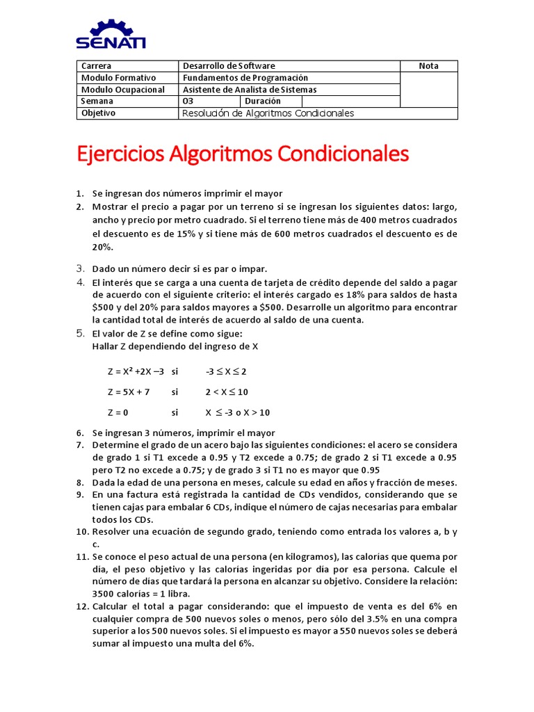 Ejercicios de Algoritmos Condicionales | PDF | Algoritmos | Triángulo
