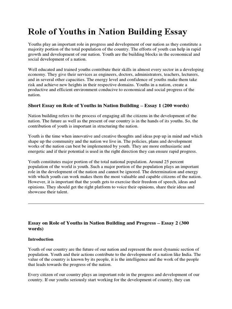 Role of Youths in Nation Building Essay | PDF | Economic Development ...