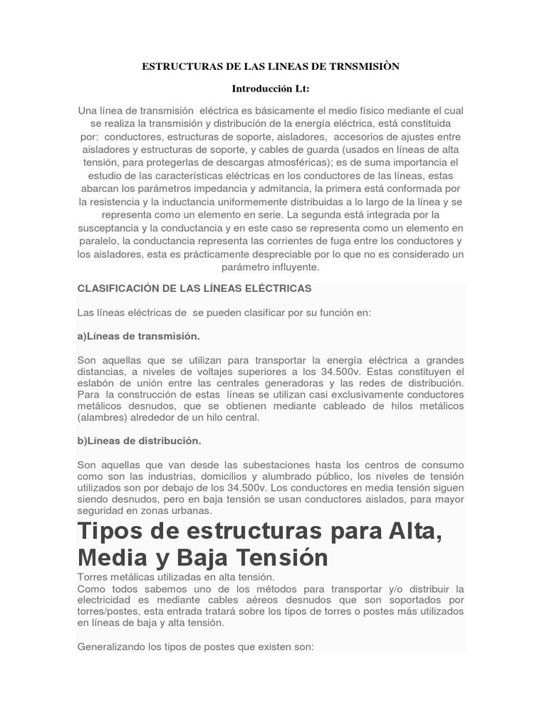 Estructuras de Las Lineas de Trnsmisiòn | PDF | Transmisión de energía ...
