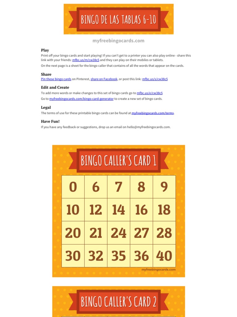 Bingo de Las Tablas 6 - 10 | PDF | Media Technology | Computing And Information Technology