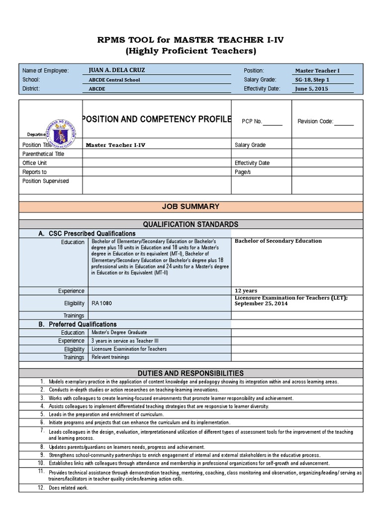 Rpms Tools For Master Teacher I-IV | PDF | Academic Degree | Teachers