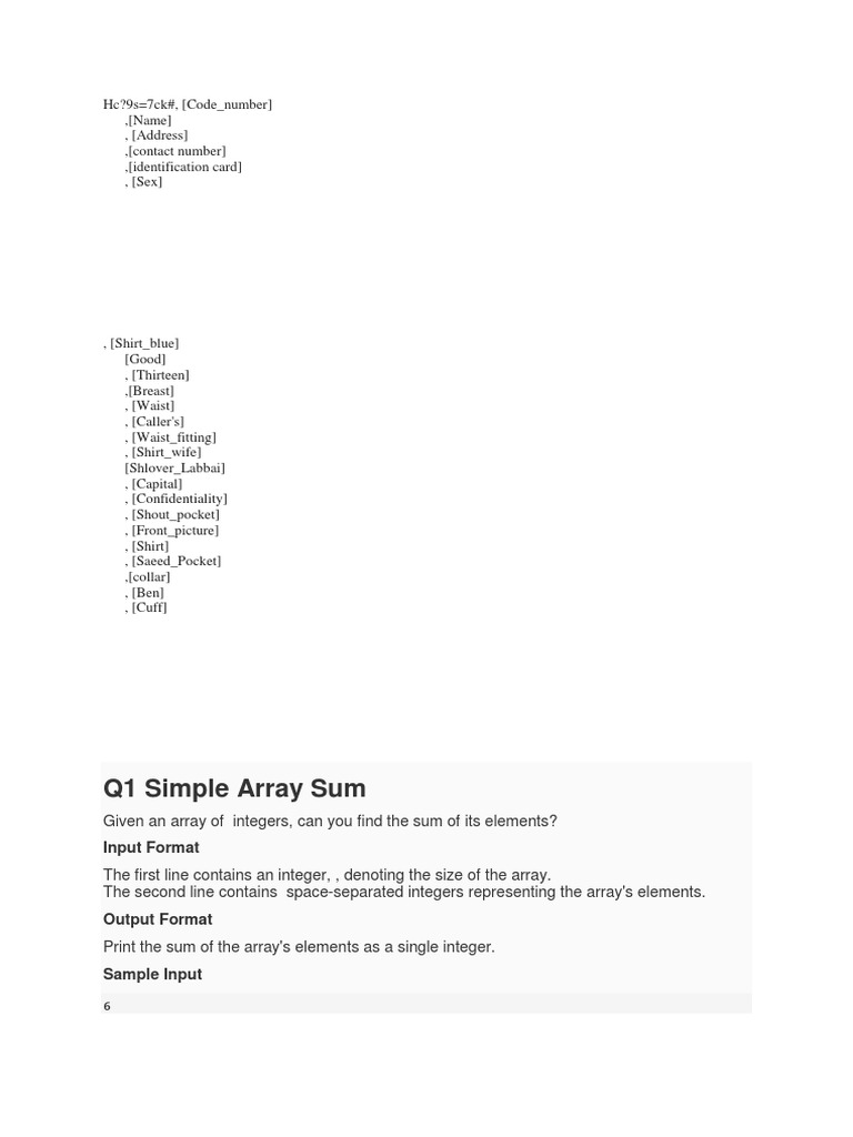 Q1 Simple Array Sum: Input Format | Download Free PDF | Software ...