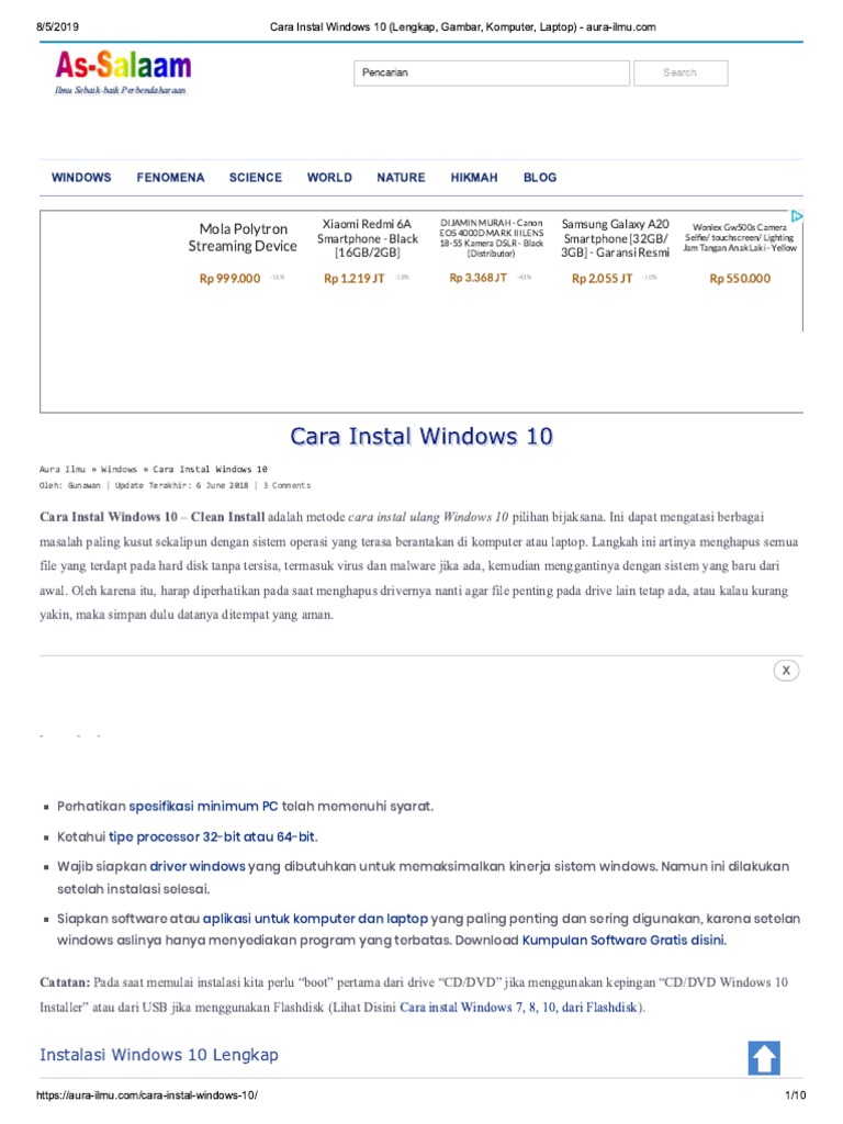 Cara Instal Windows 10 (Lengkap, Gambar, Komputer, Laptop) - Aura-Ilmu ...