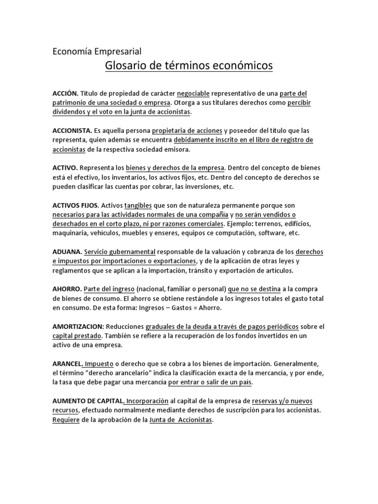 3 Glosario de Términos Económicos | PDF | Bancos | Impuestos