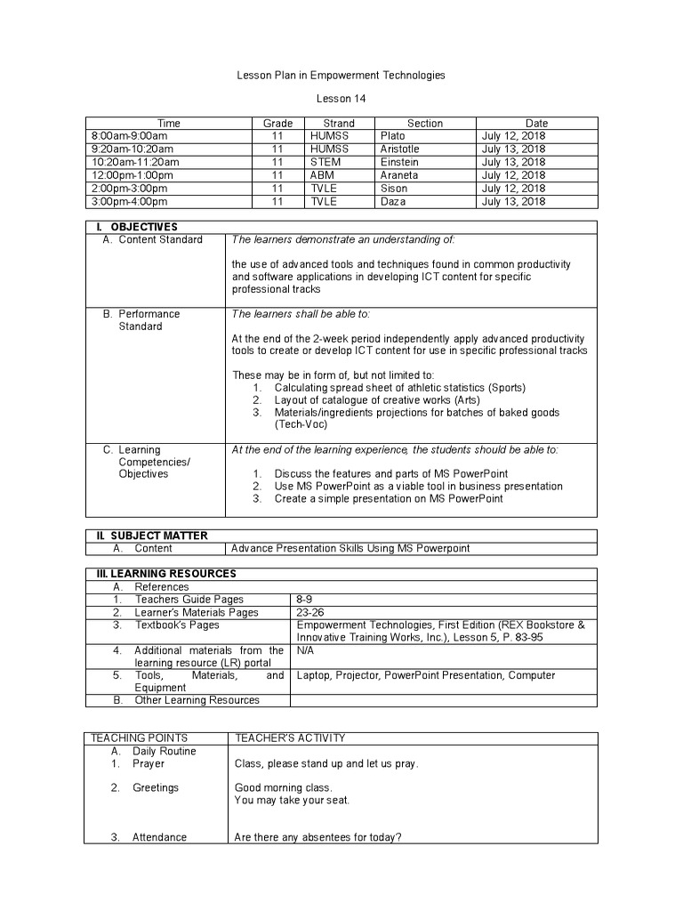 Lesson Plan - PowerPoint Presentation | PDF | Educational Technology ...
