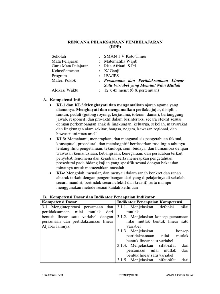 KD 3.1 MTK Wajib Kls X | PDF