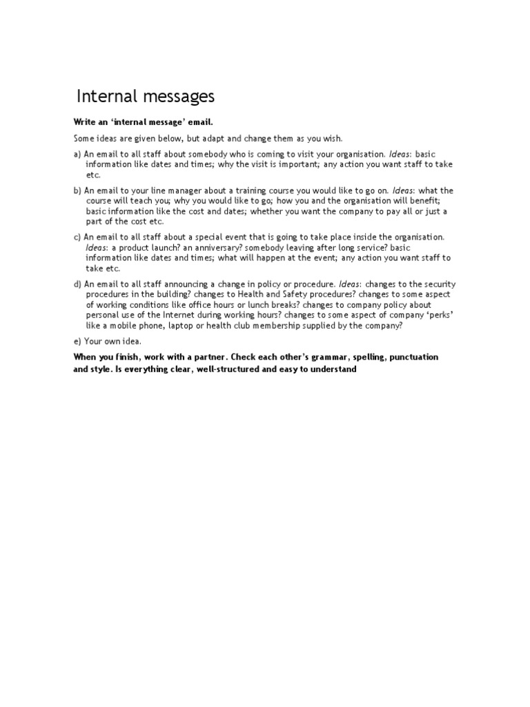 Internal Messages: Write An Internal Message' Email | PDF