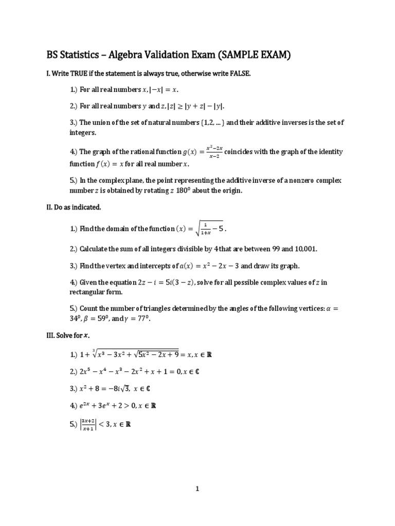 Samplex - BS Stat - Math Validation Exam | PDF | Complex Number ...