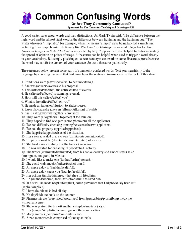 Common Confusing Words | PDF | Cognition | Cognitive Science