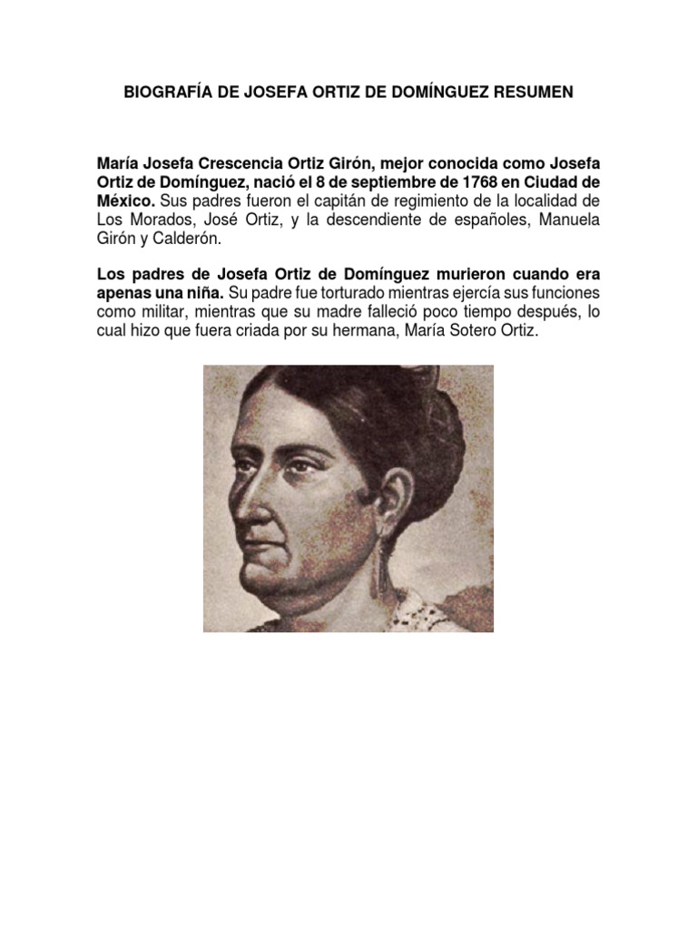 Biografía de Josefa Ortiz de Domínguez | PDF