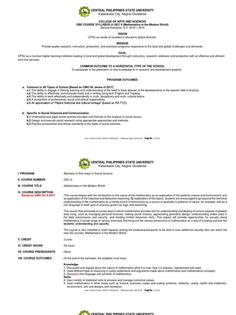 GEC 4 Revised AY 2019-2020 | PDF | Statistics | Teaching Mathematics