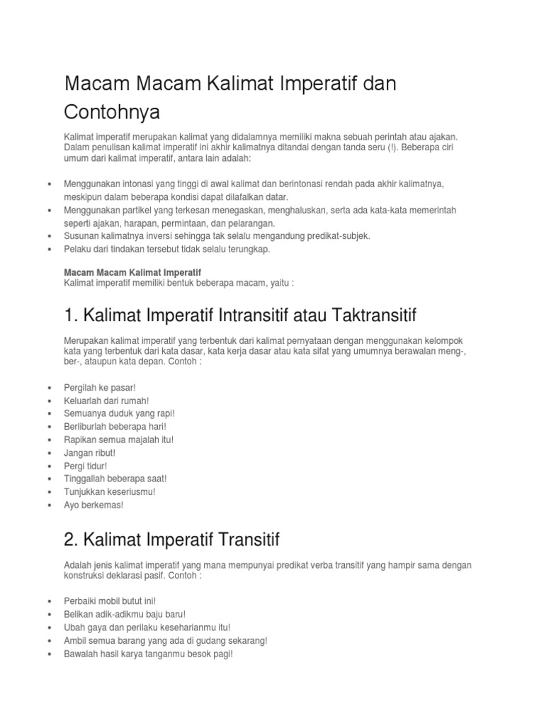 Macam Macam Kalimat Imperatif Dan Contohnya | PDF