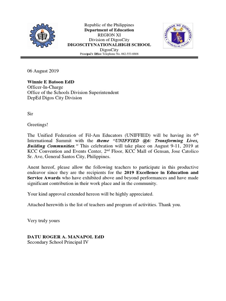 Request for Teachers to Attend International Education Summit and ...