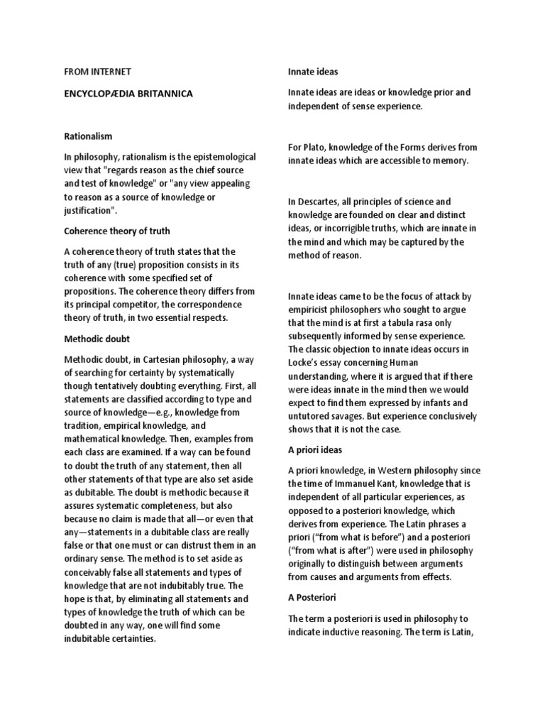 Encyclopædia Britannica: Innate Ideas | PDF | Rationalism | A Priori ...