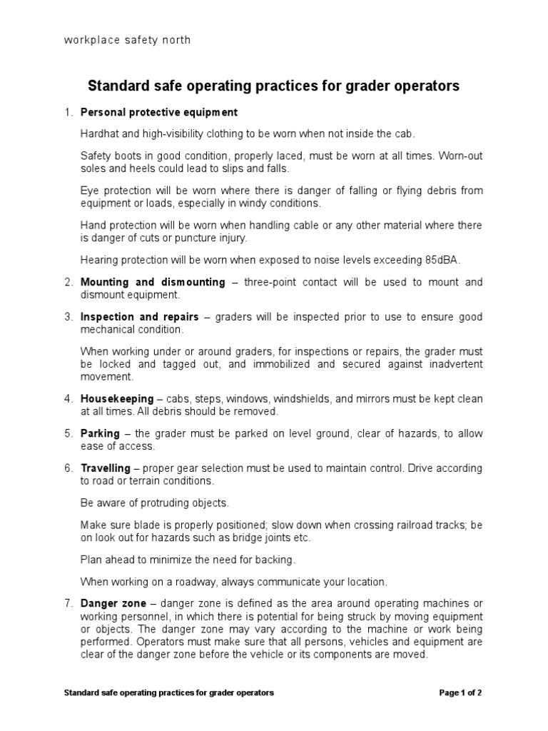 Grader Operator SOP | Download Free PDF | Machines | Personal ...