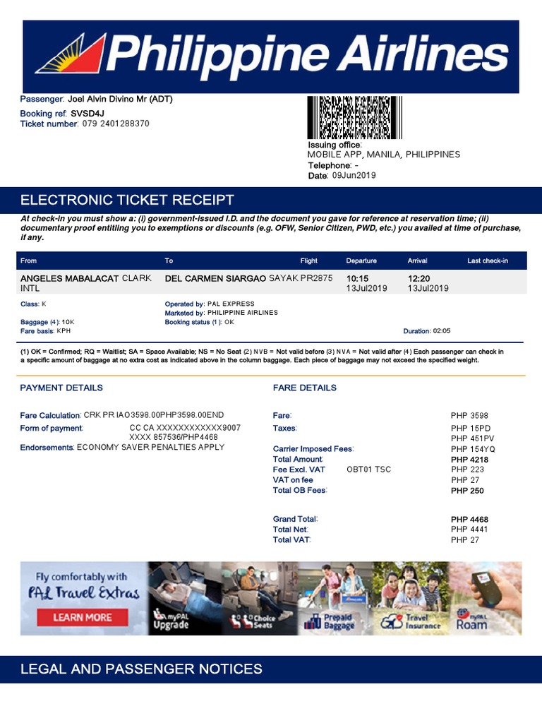 Electronic Ticket Receipt:: Joel Alvin Divino MR (ADT) : Svsd4J: 079 ...