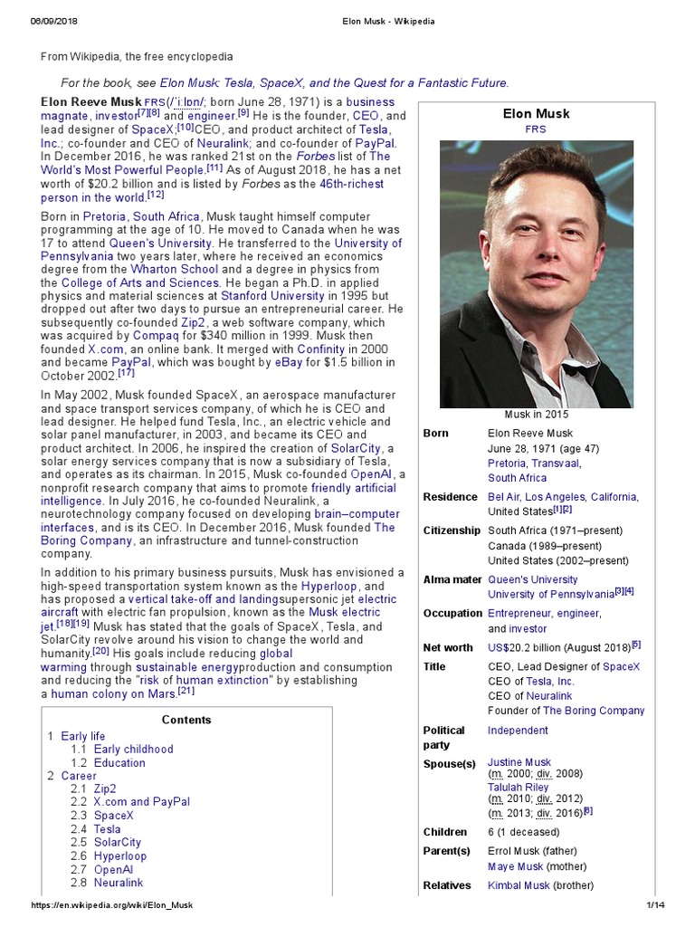 Elon Musk - Wikipedia | PDF | Space X | Elon Musk