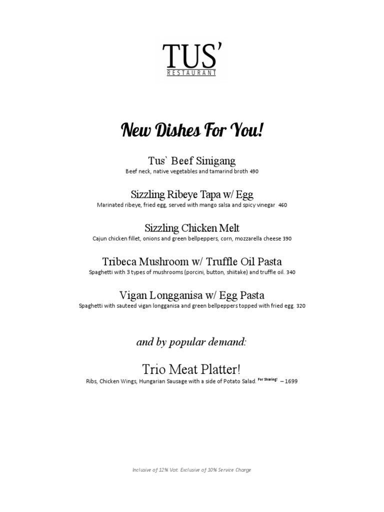 Tus Restaurant Menu | PDF | Salad | Pasta