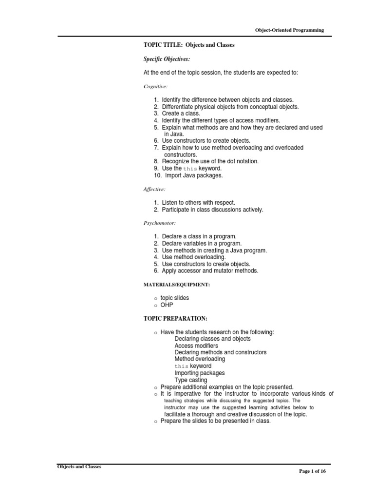 Object-Oriented Programming: Teaching Strategies While Discussing The Suggested Topics. The ...