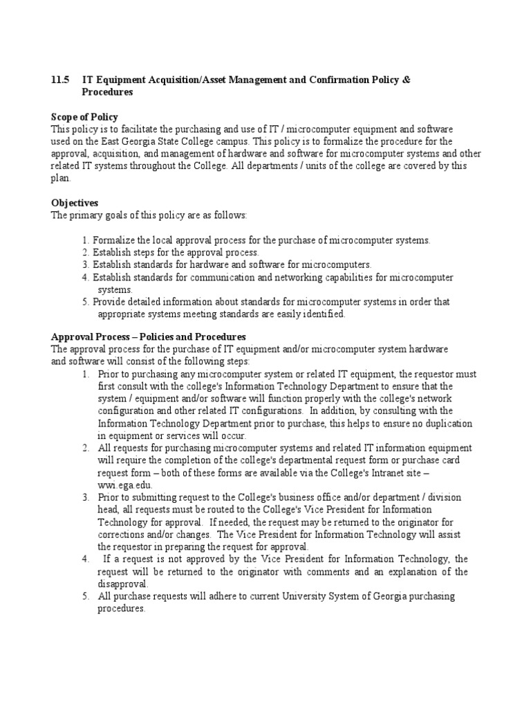 East Georgia State College IT Equipment Acquisition, Asset Management ...