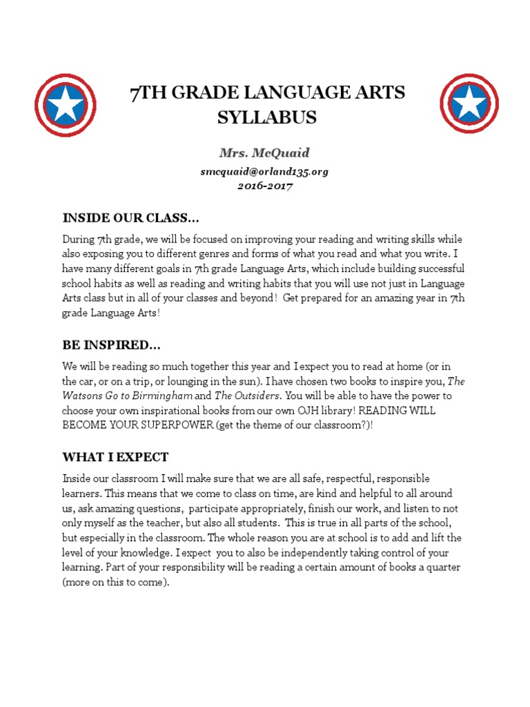 7th Grade Language Arts Syllabus | PDF | Homework | Plagiarism