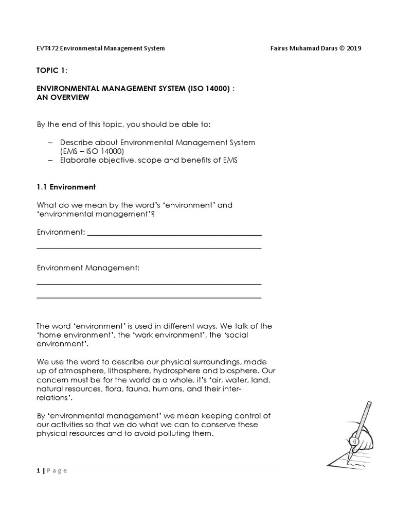 Topic 1: Environmental Management System (Iso 14000) : An Overview ...