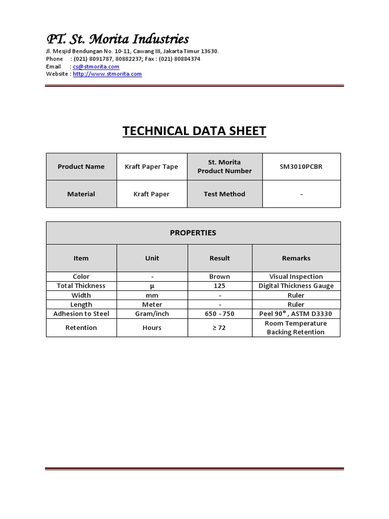 PT. St. Morita Industries: Technical Data Sheet | PDF