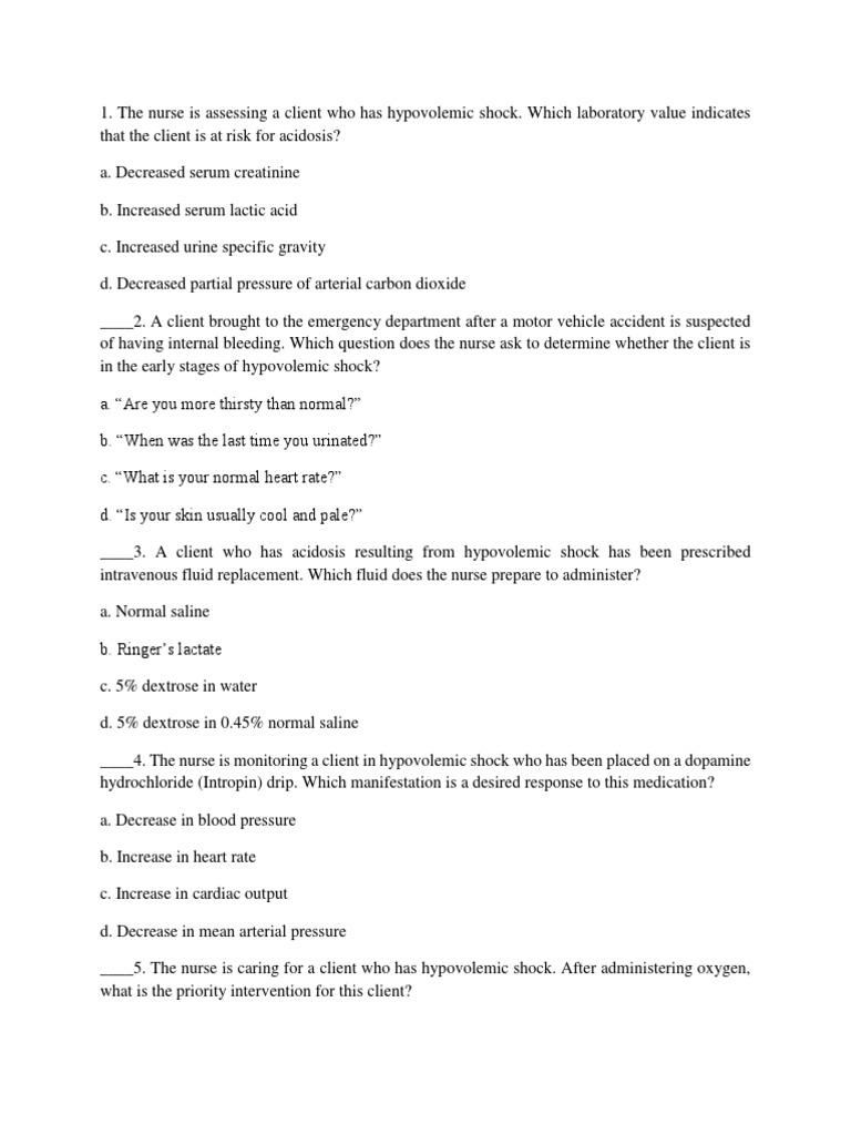 Shock Practice Questions | PDF | Shock (Circulatory) | Sepsis