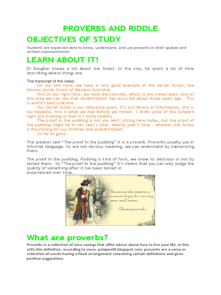 Proverbs and Riddles: Definitions & Examples | PDF | Proverb | Riddle