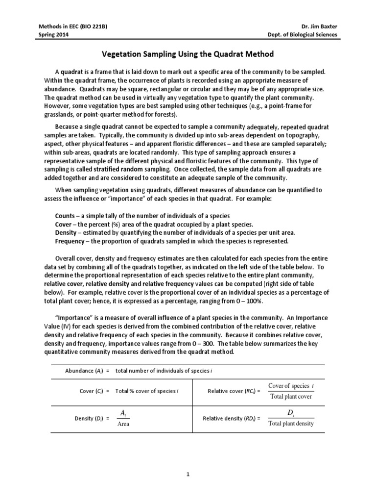 Quadrat Method for Vegetation Sampling | PDF | Sampling (Statistics ...