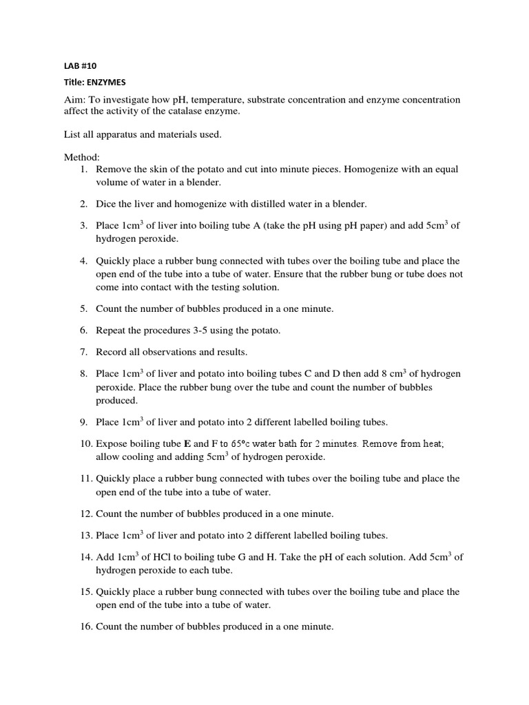 Enzyme Lab | Download Free PDF | Catalase | Hydrogen Peroxide